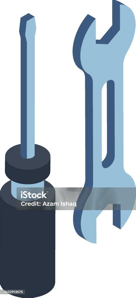 개방형 렌치 및 슬롯형 스크루 드라이버 손 도구 개념 벡터 아이콘 아이소메트릭 디자인 자동차 서비스 및 자동차 수리점 기호 트럭 예비 부품 기호 자동차 기술자 장비 재고