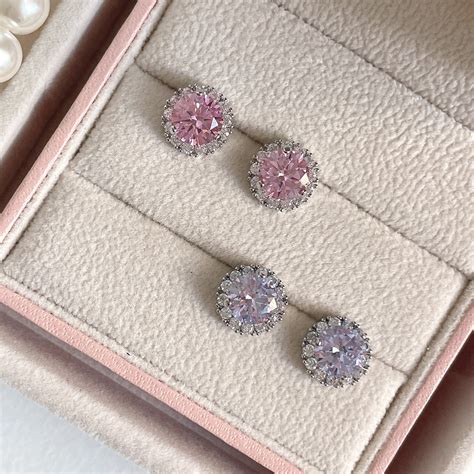 파스텔 핑크 바이올렛 큐빅 라운드 귀걸이 원형 컬러 하객 돌잔치 촬영 결혼식 피로연 영롱