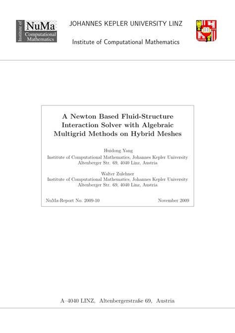 Pdf A Newton Based Fluidstructure Interaction Solver With Algebraic Multigrid Methods On