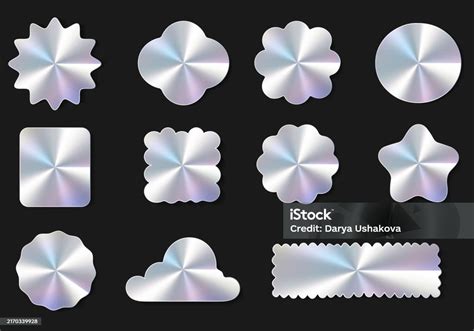 홀로그램 스티커입니다 어두운에 다양한 모양의 홀로그램 레이블 벡터 일러스트 레이 션 0명에 대한 스톡 벡터 아트 및 기타 이미지 0명 고급 그라데이션 Istock