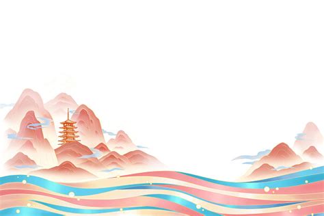 绿色手绘水墨风国潮古风山水山云清明节元素PNG素材下载 觅知网
