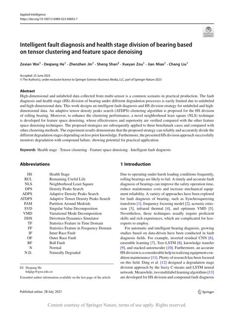 Intelligent Fault Diagnosis And Health Stage Division Of Bearing Based On Tensor Clustering And