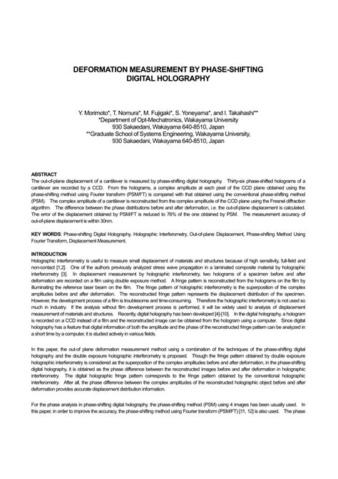 Pdf Deformation Measurement By Phase Shifting Digital Holography