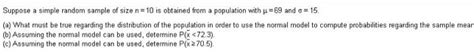 solved suppose a simple random sample of size n 10 is