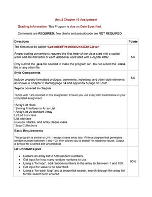 CS Unit Ch Assignment UT Unit Chapter Assignment Grading Information This