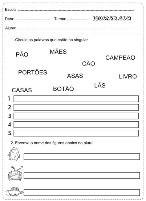 Educar X Atividades De Singular E Plural 2° Ano