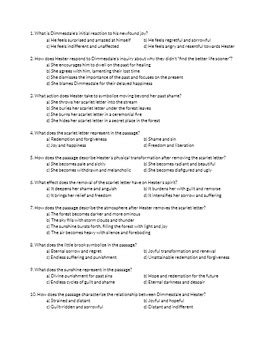 The Scarlet Letter Chapter 17 AP Style Quiz By Literature N Lattes