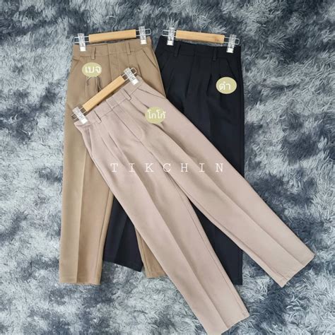 กางเกงทรงบอย 9 ส่วน รุ่น บน เอวสูงปรื๊ดเนื้อผ้าไอด้า Shopee Thailand