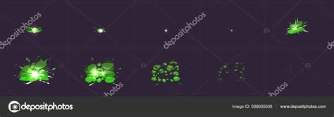 Green Explosion Animation Sprite Sheet Isolated Black Background Vector Cartoon Stock Vector By
