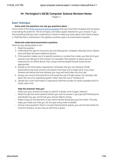 Solution Igcse Computer Science Paper 1 Revision Notes Pdf Free 2 1