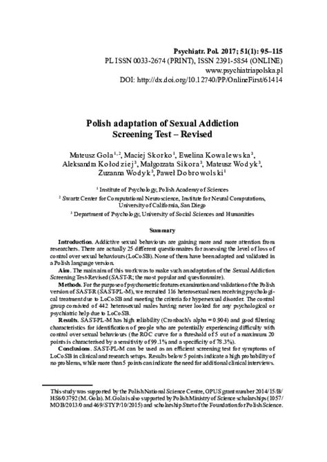 Pdf Sexual Addiction Screening Test Polska Adaptacja