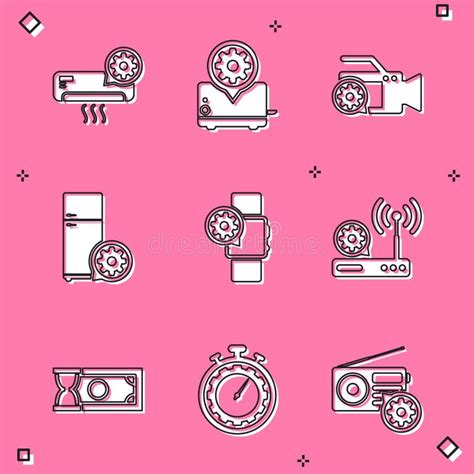 Set Air Conditioner Setting Toaster Video Camera Refrigerator Smartwatch And Router And Wi