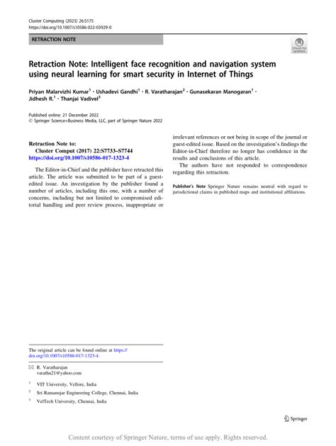 Retraction Note Intelligent Face Recognition And Navigation System Using Neural Learning For