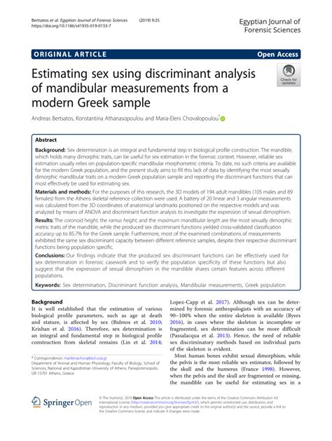 Pdf Estimating Sex Using Discriminant Analysis Of Mandibular