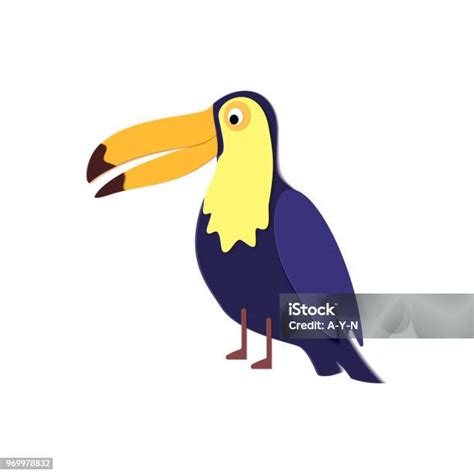 Trandy 종이에 열 대 큰부리새 컷 스타일 공예 정글 야생 조류 패키지 디자인에 대 한 흰색 배경에 고립 된 T셔츠 인쇄 자른 아트 스타일에 벡터 카드 일러스트 0명에