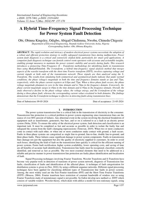 Pdf A Hybrid Time Frequency Signal Processing Technique For Power System Fault Detection
