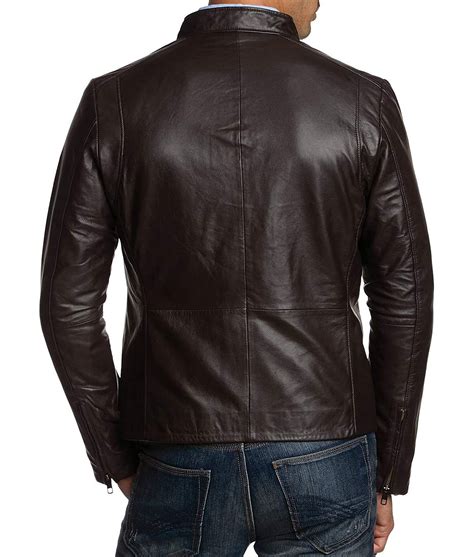 Mens Casual Slim Fit Dark Brown Leather Jacket Tlc
