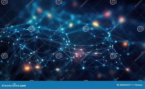 Abstract Blue Technology Background With A Cyber Network Grid And Connected Particles Stock