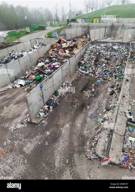 landfill site a pile of stinky different junk disposal in the concrete