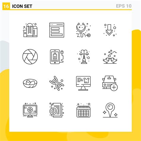 16 Universal Outlines Set For Web And Mobile Applications Focus Aperture Care Full Arrow