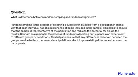Solved What Is Difference Between Random Sampling And Random Assignment