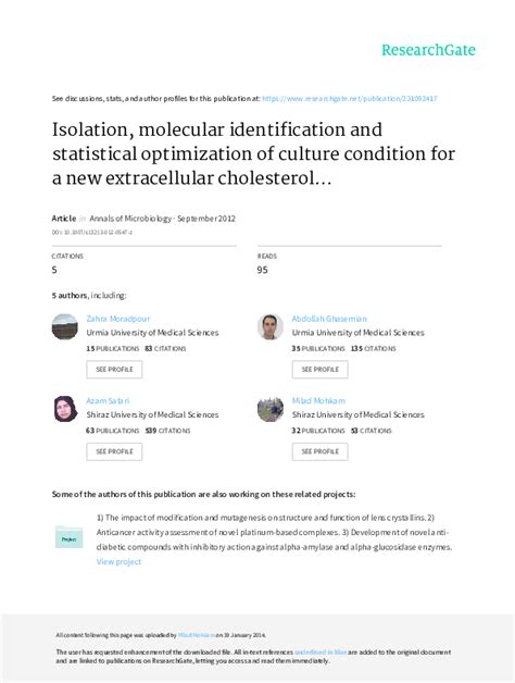 Pdf Isolation Molecular Identification And Statistical Optimization
