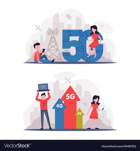 5g Network Wireless Technology With Man And Woman Vector Image