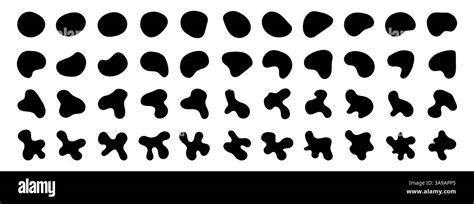 Set Of Abstract Random Black Blobs Isolated On White Organic Shapes