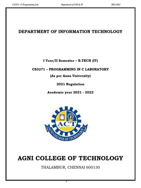 Cs3271 Programming In C Laboratory Manual 2021 2022 Pdf Computer