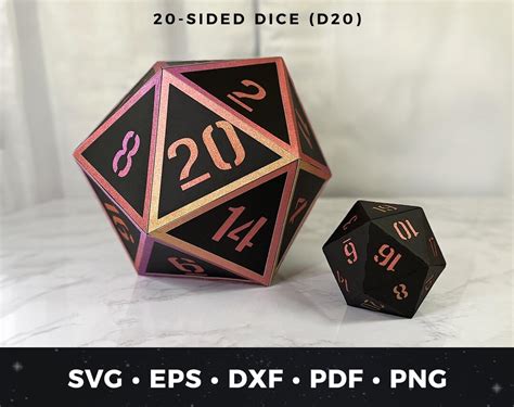 3d D20 Dice Svg Paper Polyhedral Dice Template Diy Rpg Dice Box For