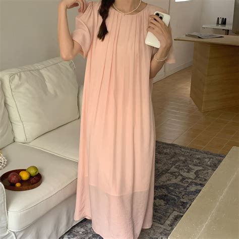 핀턱 디테일 퍼프 슬리브 백트임 여름 롱원피스 2b27469