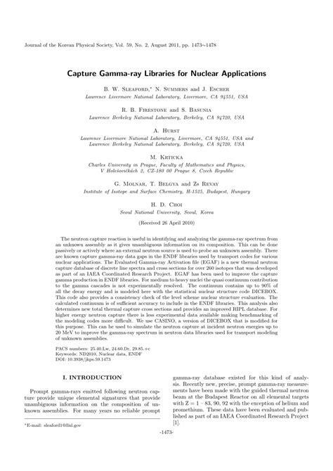 Pdf Neutron Capture Gamma Ray Libraries For Nuclear Applications