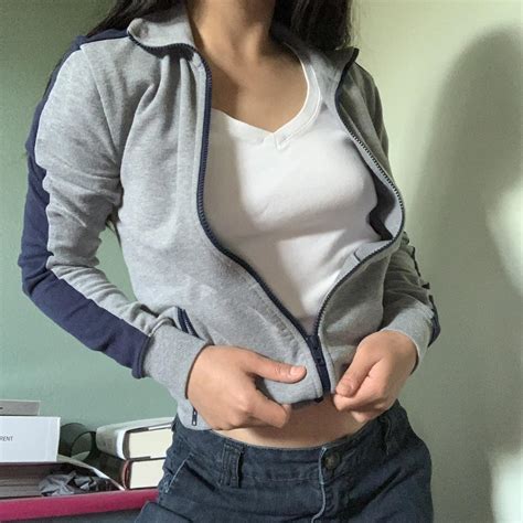 Bp Gray And Navy Jacket Pretty Form Fitting And Depop