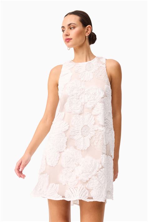 Roxana Shift Mini Dress In White Embroidered Detailing Elliatt