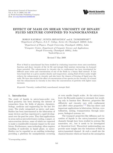 Pdf Effect Of Mass On Shear Viscosity Of Binary Fluid Mixture