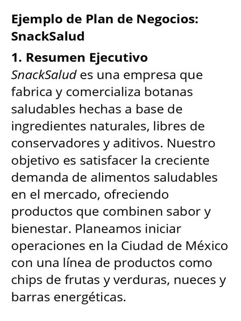 Ejemplo De Plan De Negocios Snacksalud Pdf