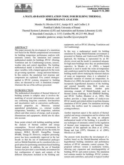 A Matlab Based Simulation Tool For Building Thermal Performance Analysis Pdf Hvac Control