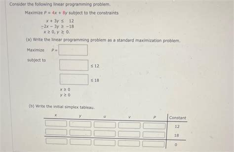 Solved Consider The Following Linear Programming Problem