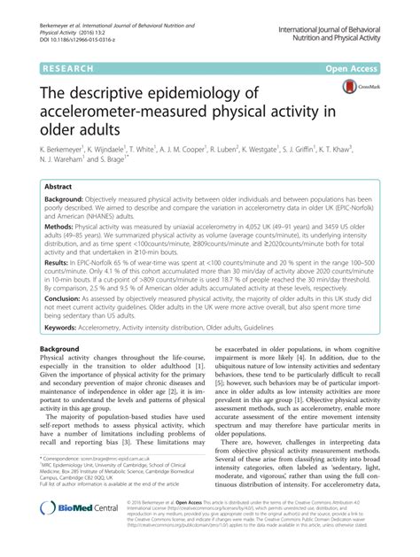 Pdf The Descriptive Epidemiology Of Accelerometer Measured Physical Activity In Older Adults