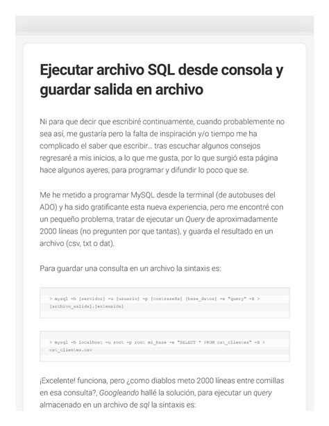 Ejecutar Archivo Sql Desde Consola Y Guardar Salida En Archivo Pu Ra