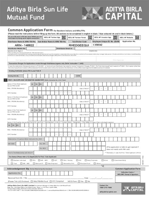 Fillable Online Common Application Form 20 12 22fh10 Shriram Mutual