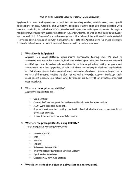 Top 25 Appium Interview Questions And Answers Edited Pdf Mobile
