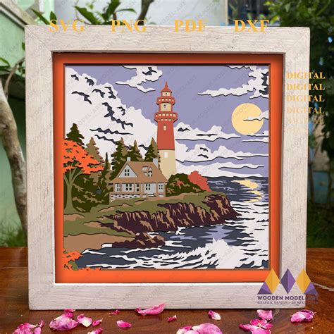 3d Lighthouse Shadow Box Svg Fall Ocean Paper Cut Template Digital