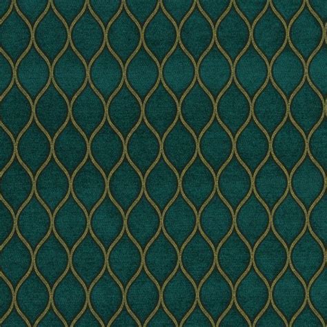 Teal Chenille Upholstery Fabric Teal Gold Ogee Woven Fabric Geometric
