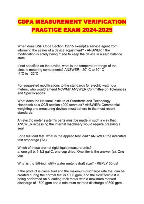 Cdfa Measurement Verification Practice Exam Cdfa Measurement