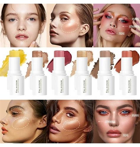 Lsxia 6팩 멀티 메이크업 스틱 세트 뺨 눈 입술용 크림 블러쉬 및 컨투어 하이라이터 스킨 모이스처라이저 모든 여성 피부를 위한 자연스러운 색상의 부드러운 질감 티몬