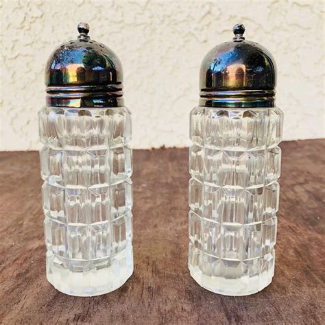 Antique Salt And Pepper Shakers Cut Crystal Glass Vintage Deco Salt