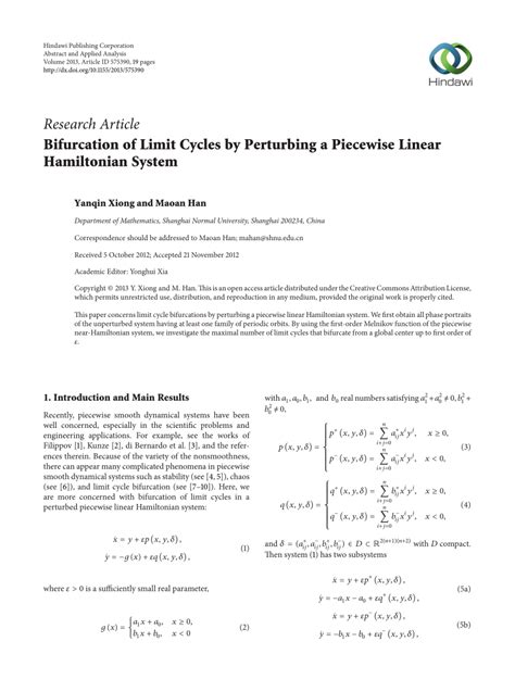 Pdf Bifurcation Of Limit Cycles By Perturbing A Piecewise Linear Hamiltonian System