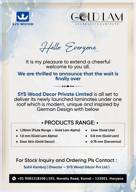 Exclusivedecorativelaminates Goldlam Sahil Kamboj