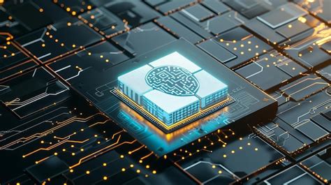 Premium Photo Shining Brain Icon On Cpu With Holographic Elements For Data Security And Text Space